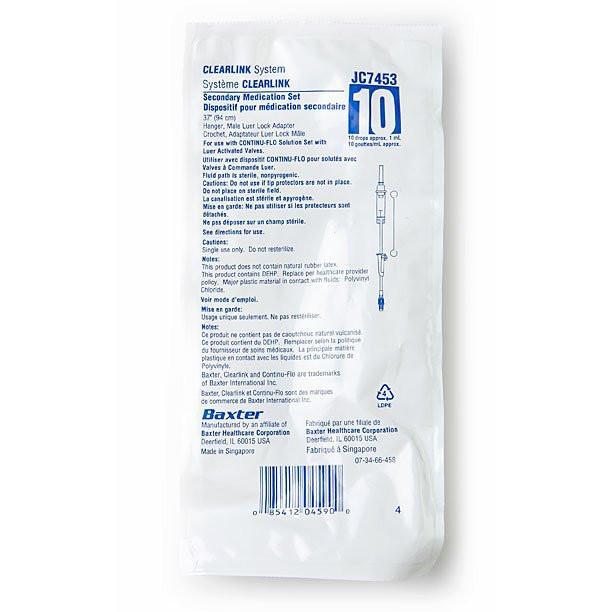 IV Secondary Medication Set CLEARLINK Needleless Access 10 Drop Luer ...